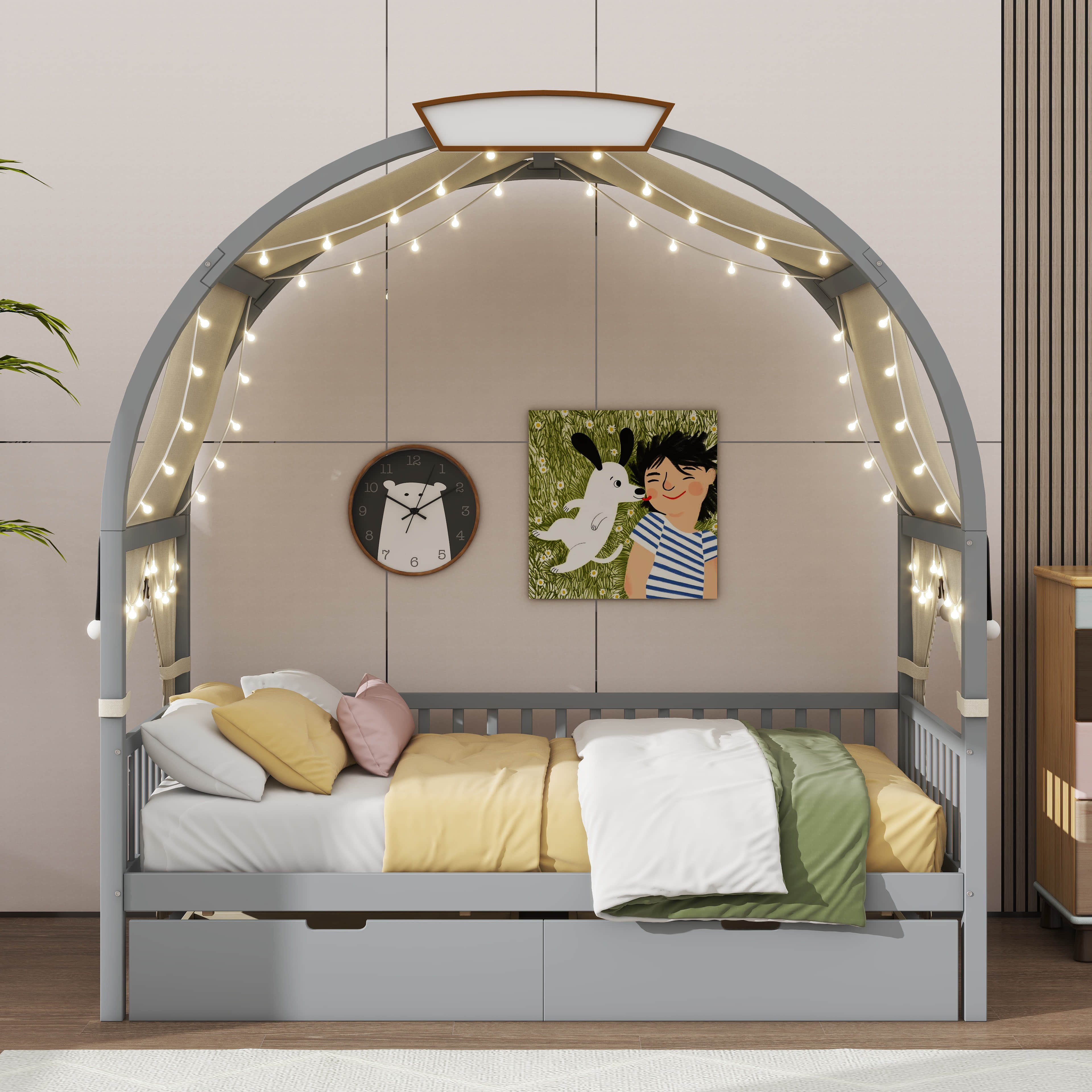 HEROFIBER Twin Sized Bed With An Arched Canopy And Two Integrated Drawers Wayfair